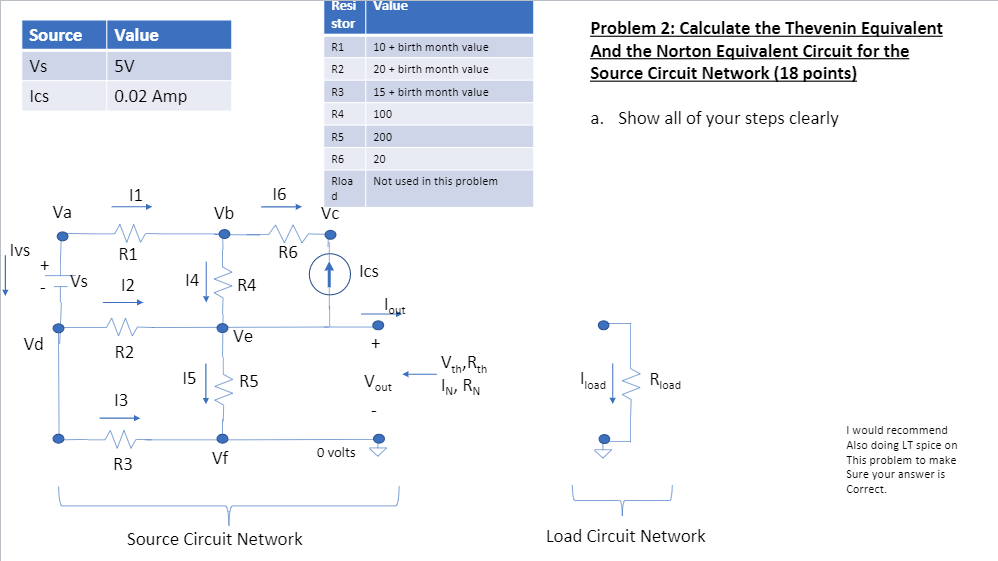 Solved Value Resi stor Source Value R1 10 + birth month | Chegg.com