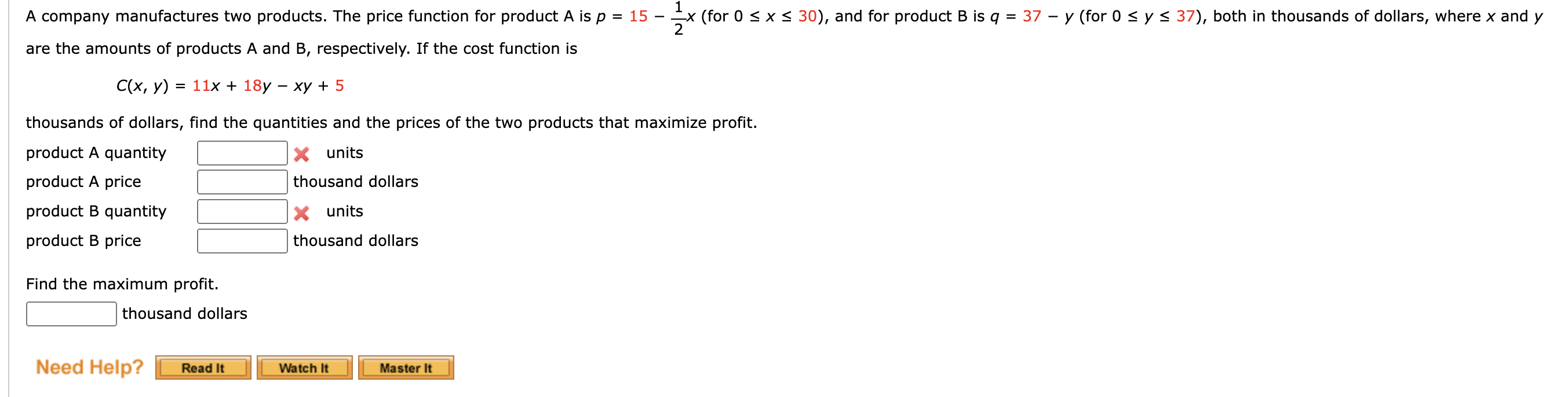 Solved A company manufactures two products. The price | Chegg.com