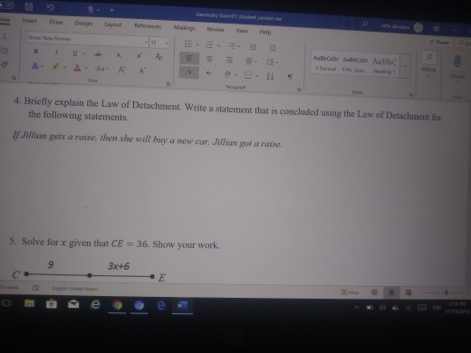 Solved 4. Briefly explain the Law of Detachment. Write a | Chegg.com