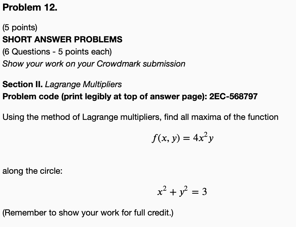 Solved Problem 12. (5 points) SHORT ANSWER PROBLEMS (6 | Chegg.com Solved Problem 12. (5 points) SHORT ANSWER PROBLEMS (6 | Chegg.com