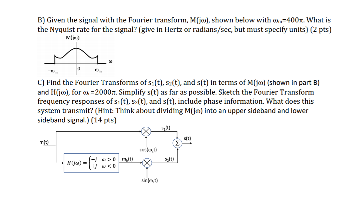 Solved B) Given the signal with the Fourier transform, | Chegg.com