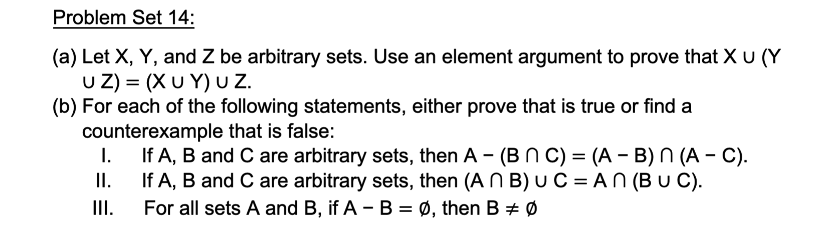 Solved A Let Xy And Z Be Arbitrary Sets Use An Element 