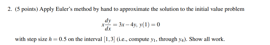 Solved (5 points) Apply Euler's method by hand to | Chegg.com