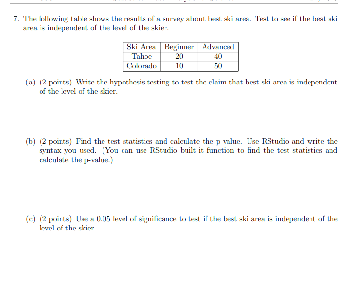 Solved 7. The following table shows the results of a survey | Chegg.com