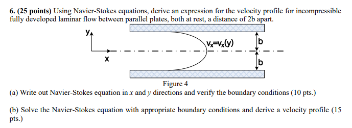[Solved]: 6. (25 points) Using Navier-Stokes equations, de