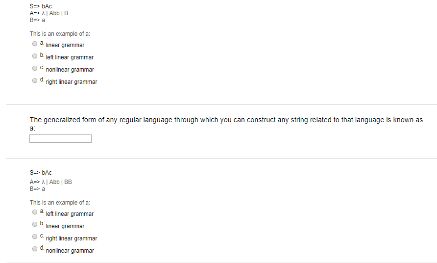 Solved This is an example of a: linear grammar, left linear | Chegg.com
