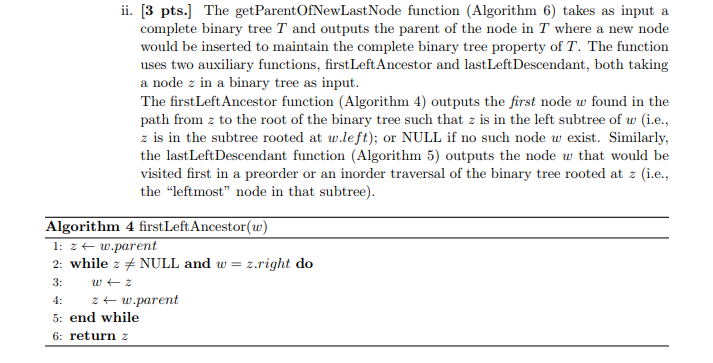 ii. [3 pts.] The getParentOfNew Last Node function | Chegg.com