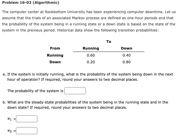 Solved Problem 16-03 (Algorithmic) The computer center at | Chegg.com