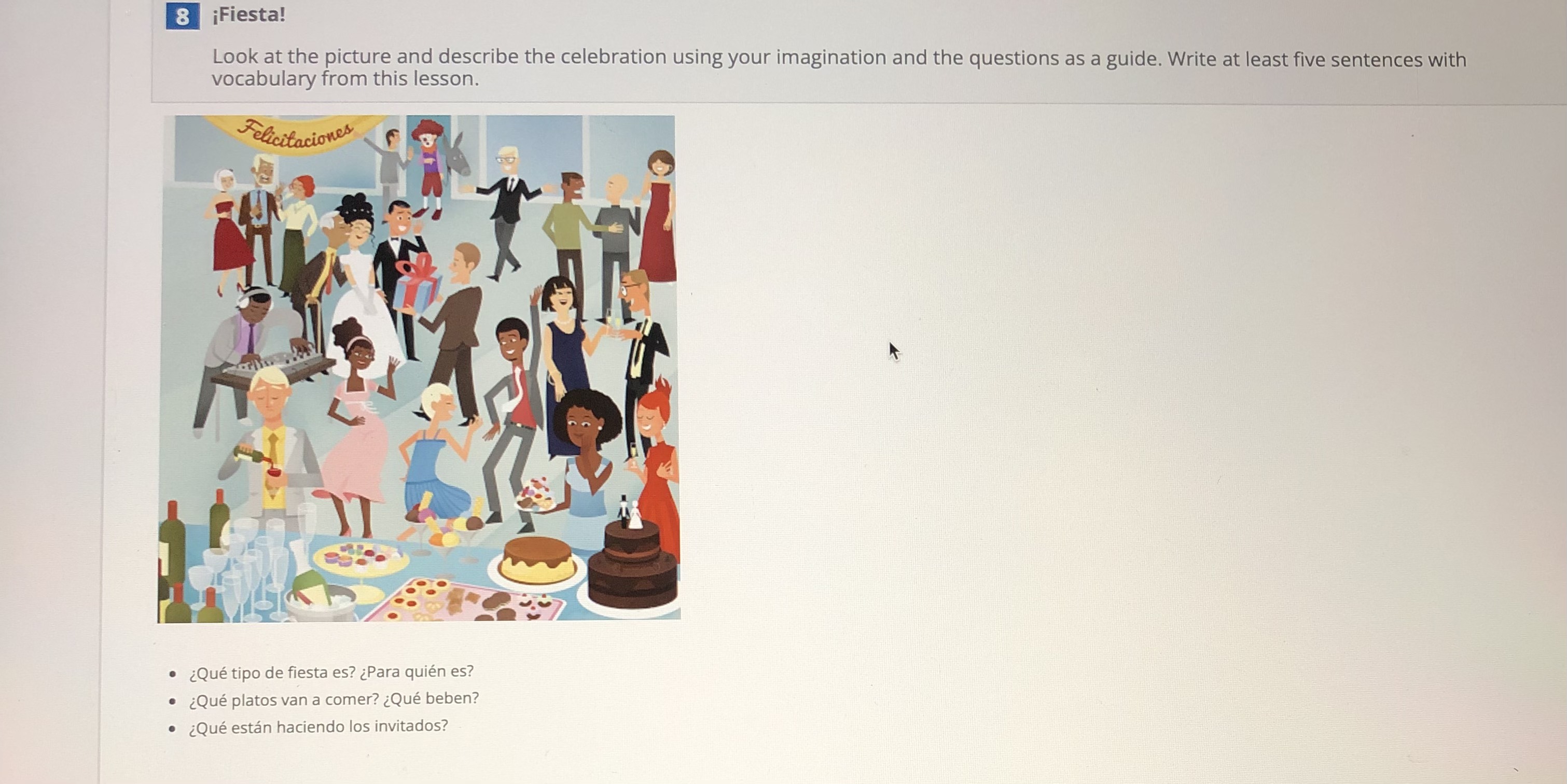 8 ¡Fiesta!Look at the picture and describe the | Chegg.com