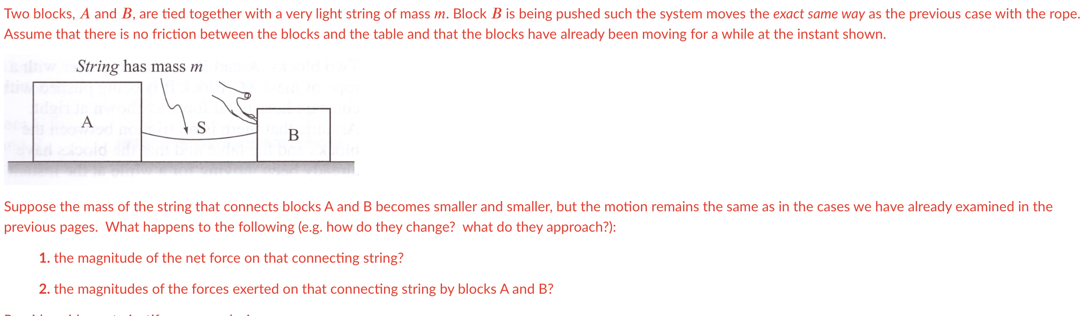 Solved Two blocks, A and B, are tied together with a very | Chegg.com
