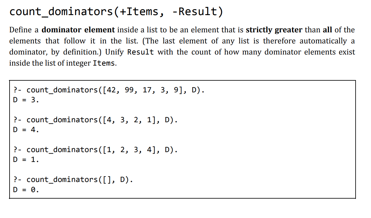 Solved count_dominators (+Items, - Result) Define a | Chegg.com