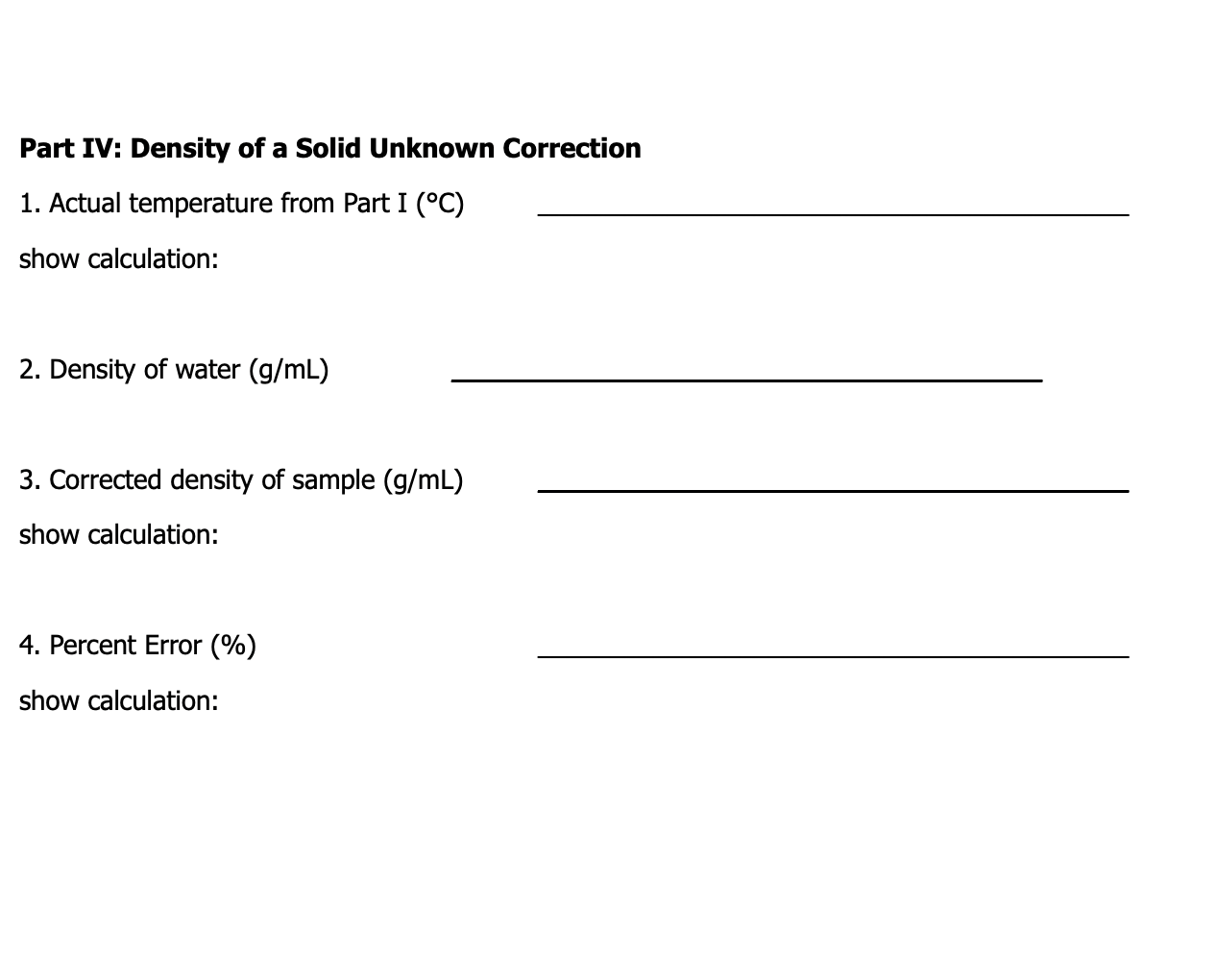 Solved Part IV: Density of a Solid Unknown Correction 1. | Chegg.com