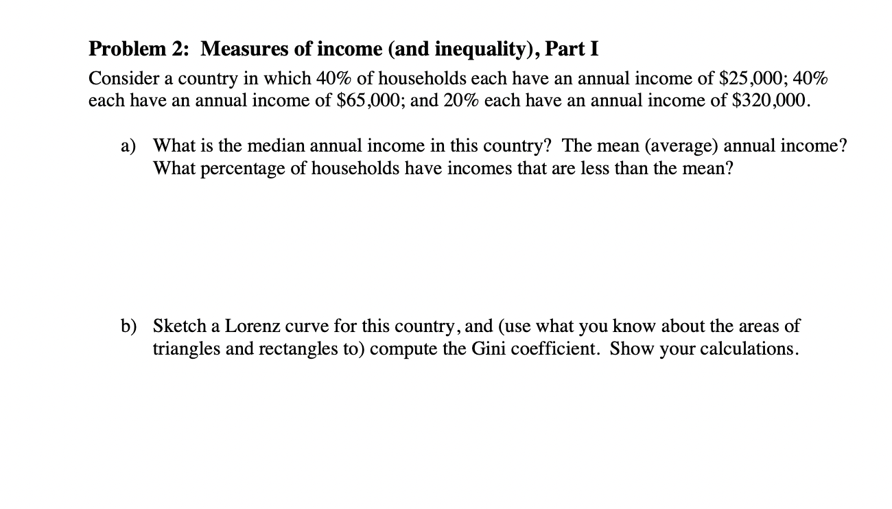 Solved Problem 2: Measures of income (and inequality), Part | Chegg.com