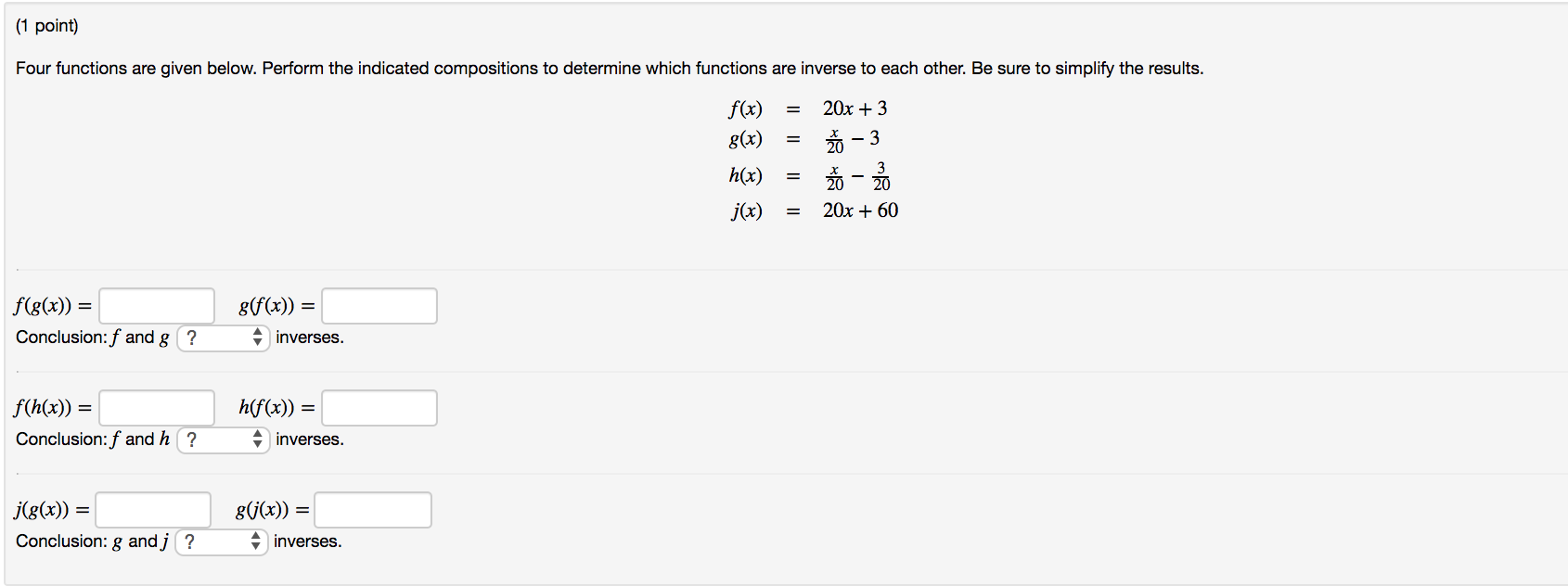 Solved (1 point) Four functions are given below. Perform the | Chegg.com