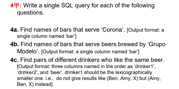Solved Part 4 Consider a database “beers” containing | Chegg.com