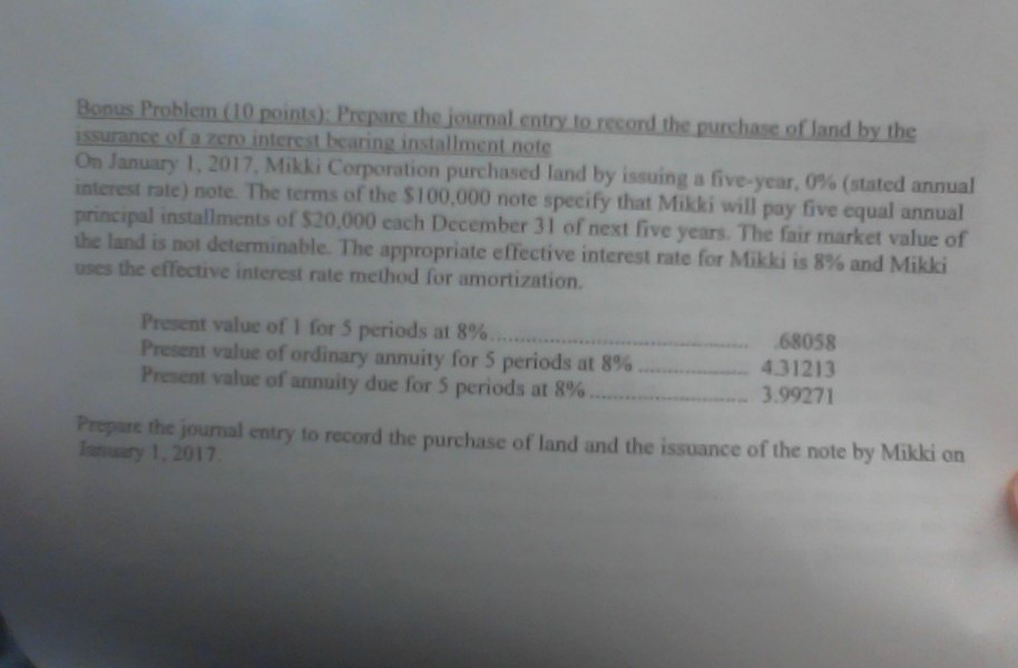 Solved Bonus Problem (10 points): Prepare the journal entry | Chegg.com