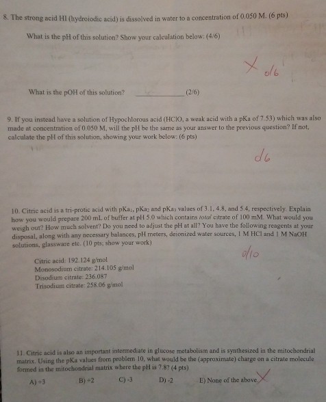 Solved 8. The strong acid Hl (hydroiodic acid) is dissolved | Chegg.com