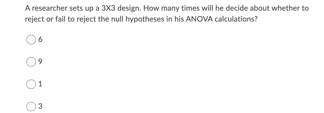 Solved A researcher sets up a 3X3 design. How many times | Chegg.com