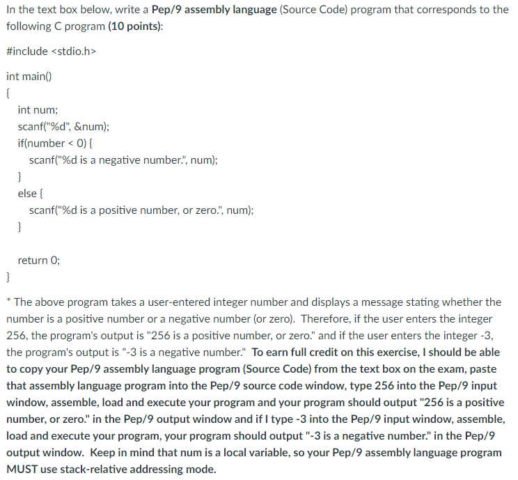 Solved In the text box below, write a Pep/9 assembly | Chegg.com