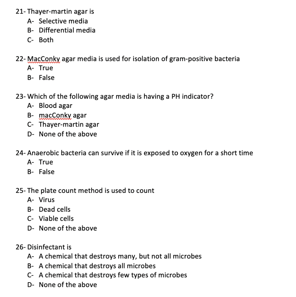 Solved 21- Thayer-martin agar is A- Selective media B- | Chegg.com