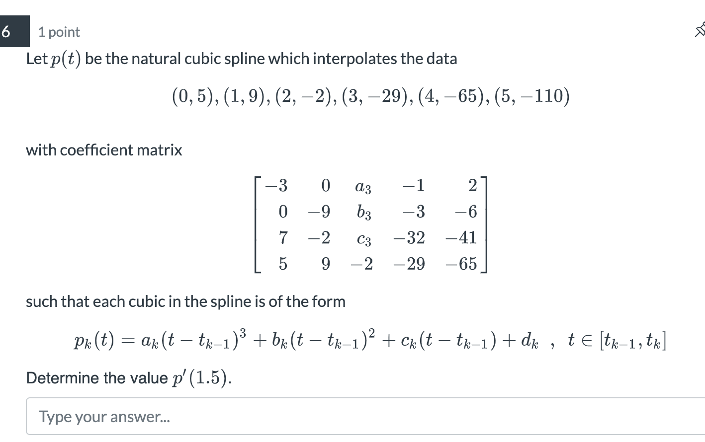 Solved Let p(t) be the natural cubic spline which | Chegg.com
