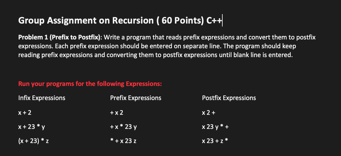 Solved Group Assignment on Recursion ( 60 Points) C++ | Chegg.com