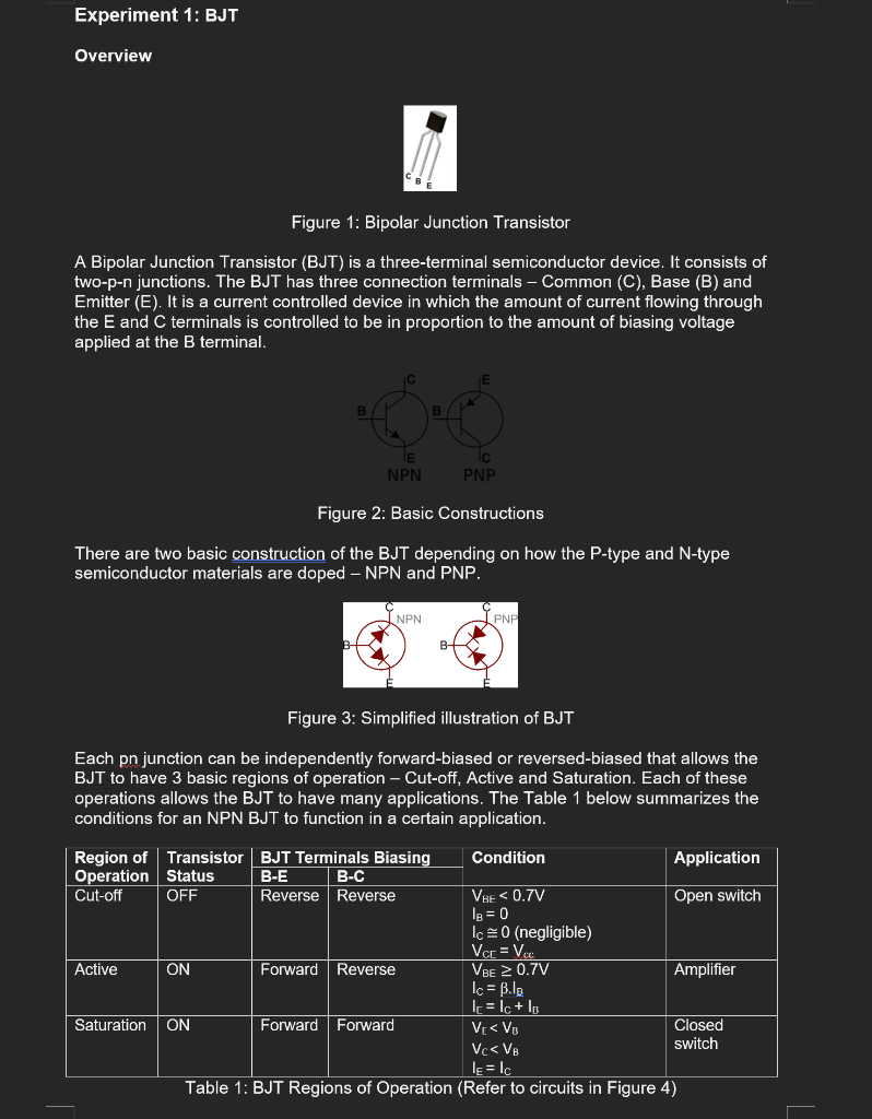 Solved Objective: Experiment 1: BJT as a Switch To | Chegg.com