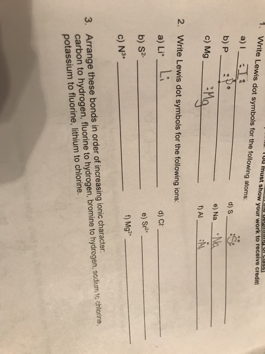 Solved . Write Lewis dot symbols for the following atoms: | Chegg.com