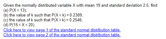 Solved Given the normally distributed variable X with mean | Chegg.com