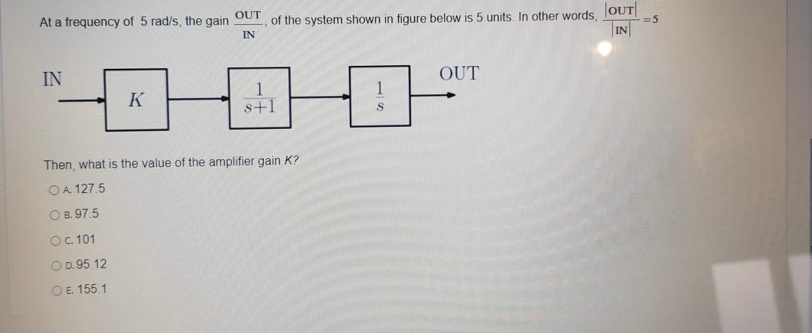Solved OUT OUT At a frequency of 5 rad/s, the gain of the | Chegg.com