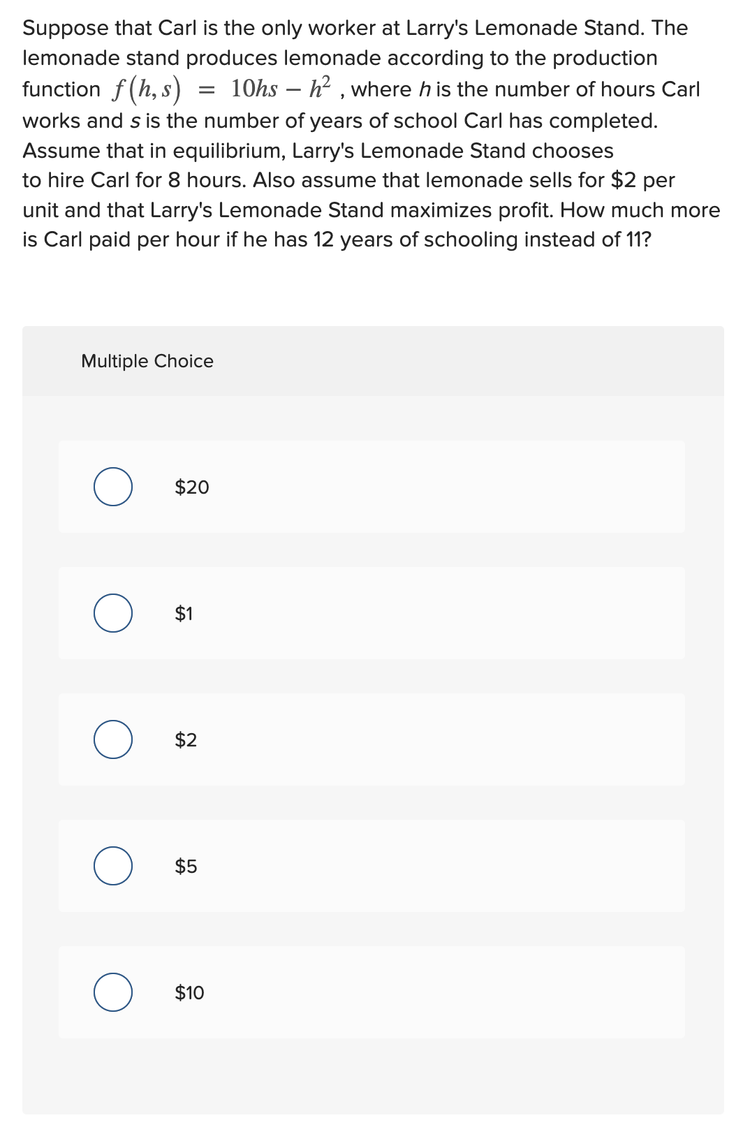Solved Suppose that Carl is the only worker at Larry's | Chegg.com