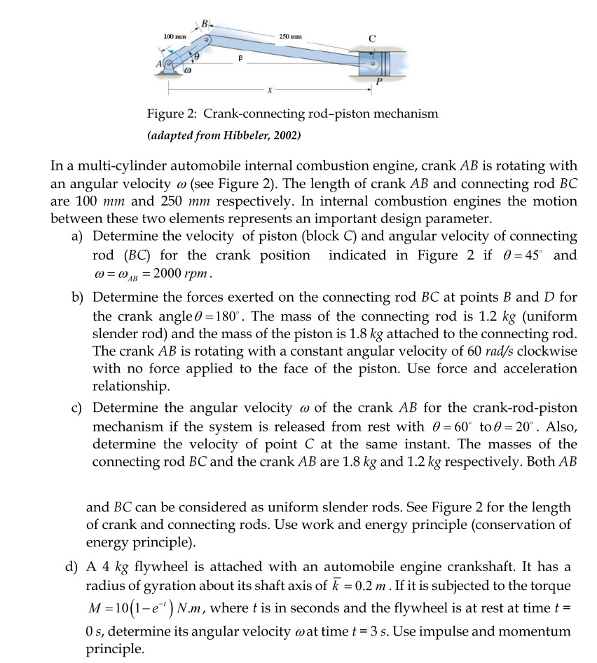 Solved Figure 2: Crank-connecting rod-piston mechanism | Chegg.com