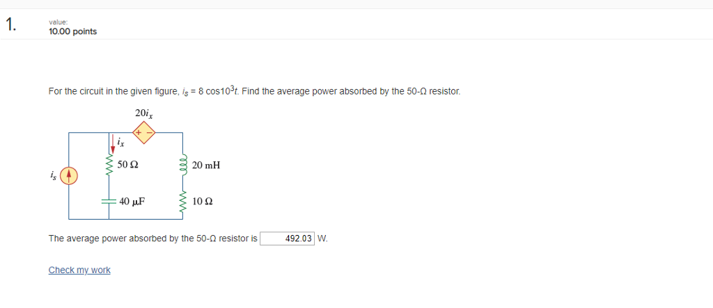 Solved value: 10.00 points For the circuit in the given | Chegg.com
