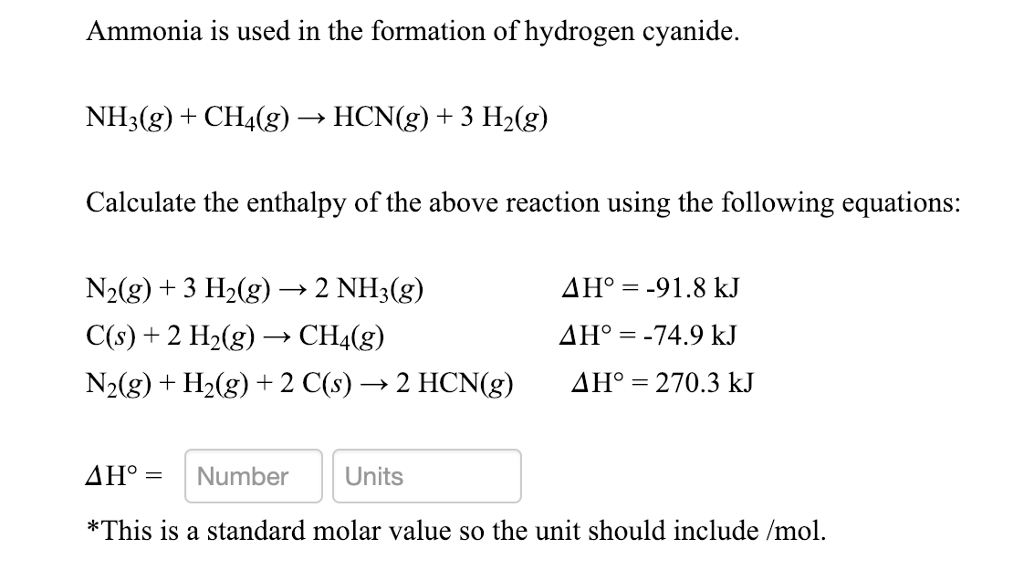 Solved Ammonia is used in the formation of hydrogen cyanide. | Chegg.com