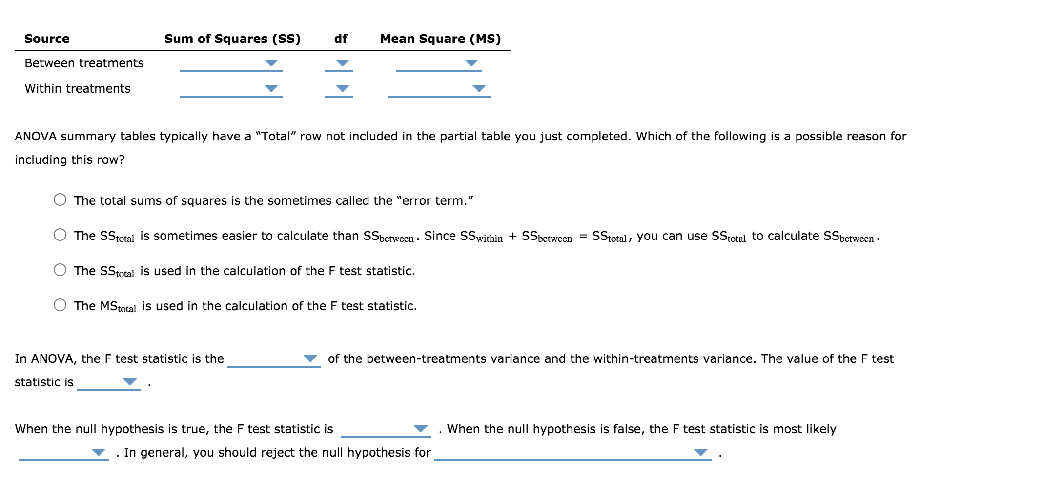Solved 5 Anova Calculations And Rejection Of The Null