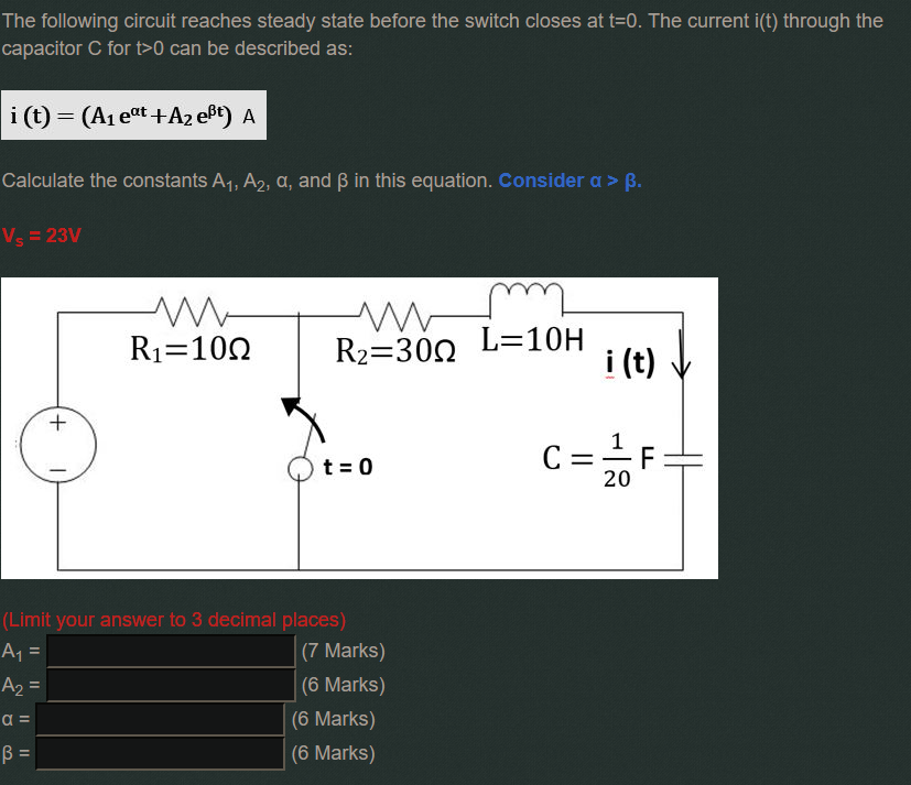 Solved The following circuit reaches steady state before the | Chegg.com