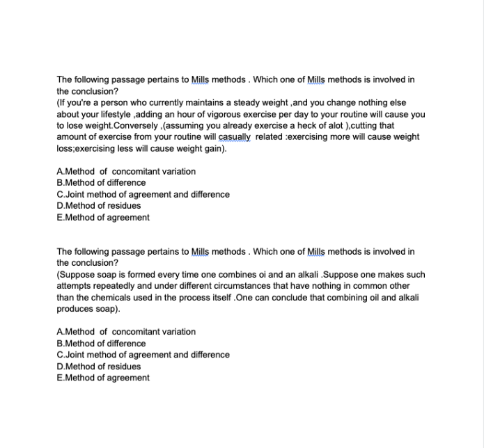 Solved The following passage pertains to Mills methods. | Chegg.com
