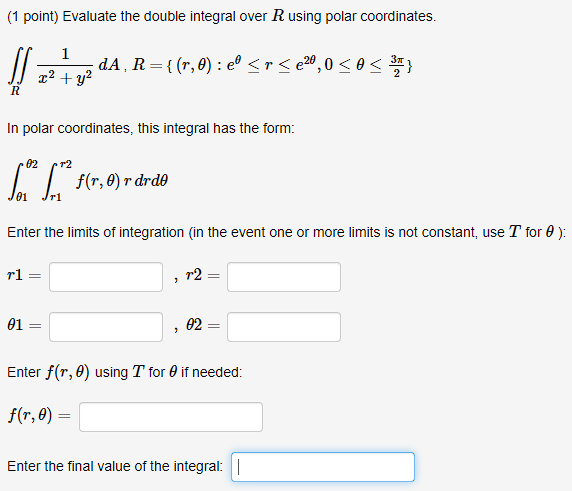 Solved (1 point) Evaluate the double integral over R using | Chegg.com