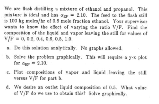 We are fash distilling a mixture of ethanol and | Chegg.com