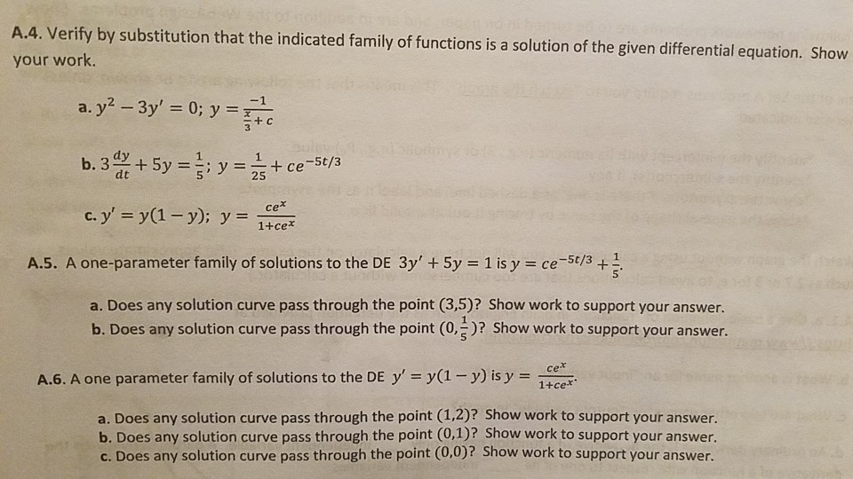 Solved A.4. Verify by substitution that the indicated family | Chegg.com