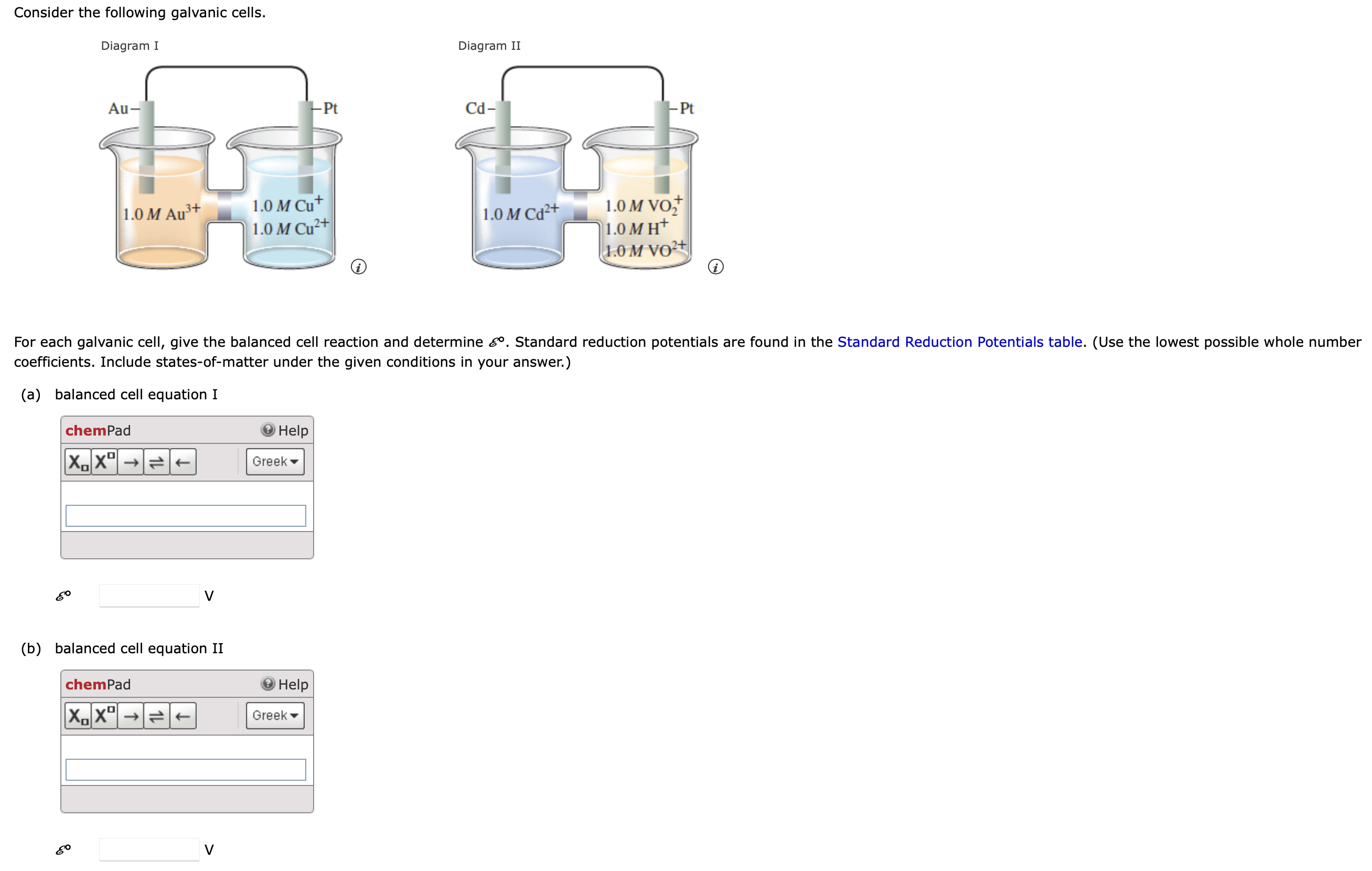 Solved Consider the following galvanic cells. coefficients. | Chegg.com