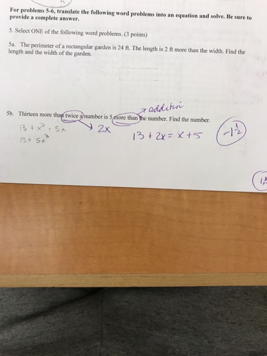 Solved For problems 5-6, translate the following word | Chegg.com