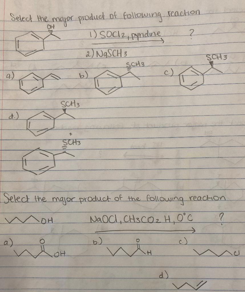 Solved Select the OH major product of following reaction 1) | Chegg.com