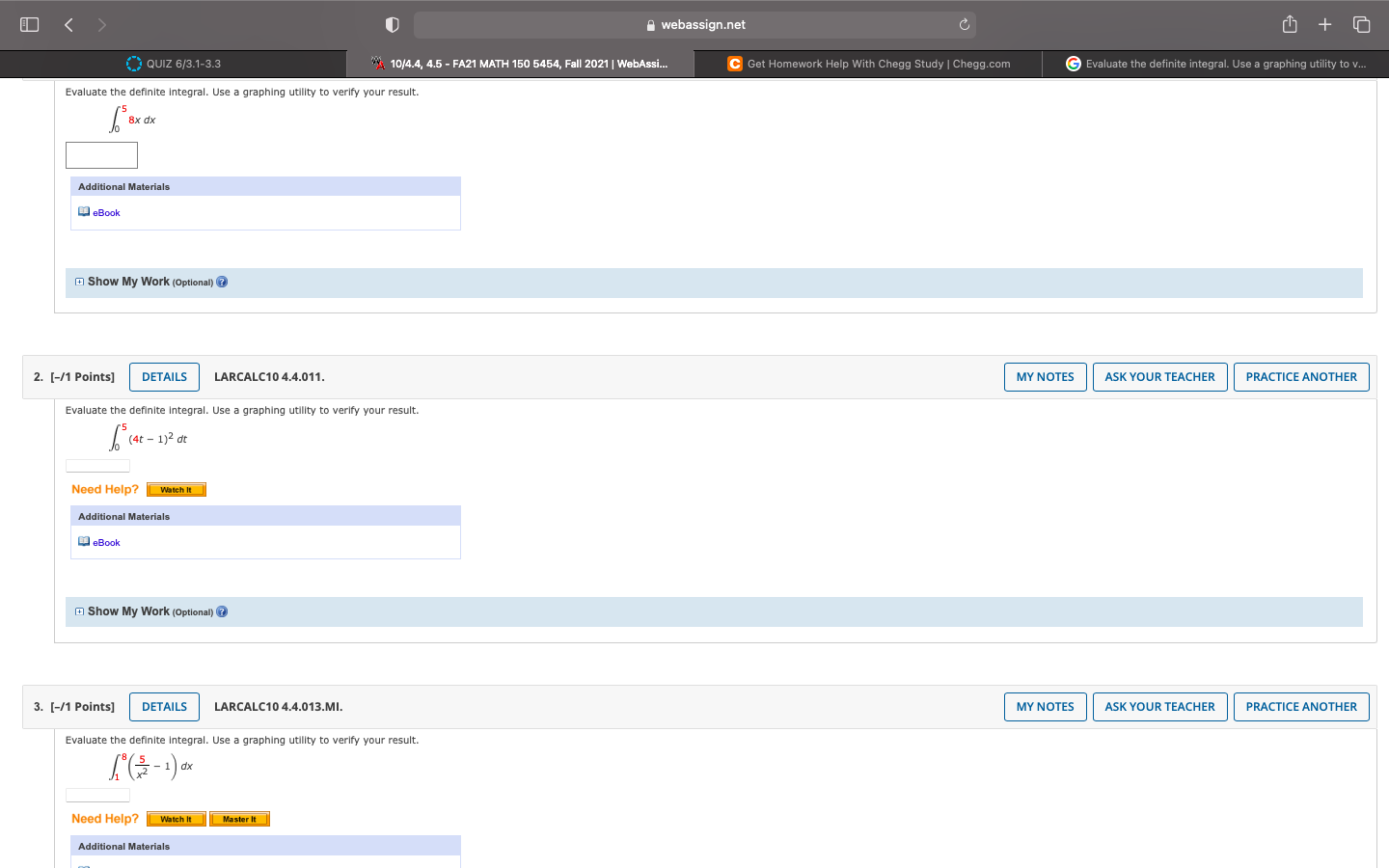 Solved webassign.net + QUIZ 6/3.1-3.3 10/4.4, 4.5 - FA21 | Chegg.com