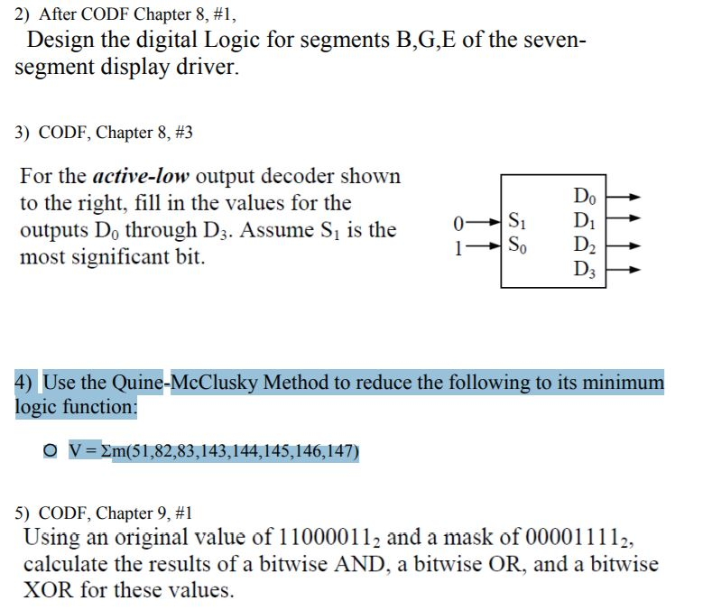 Solved 2 After Codf Chapter 8 1 Design The Digital Logic 