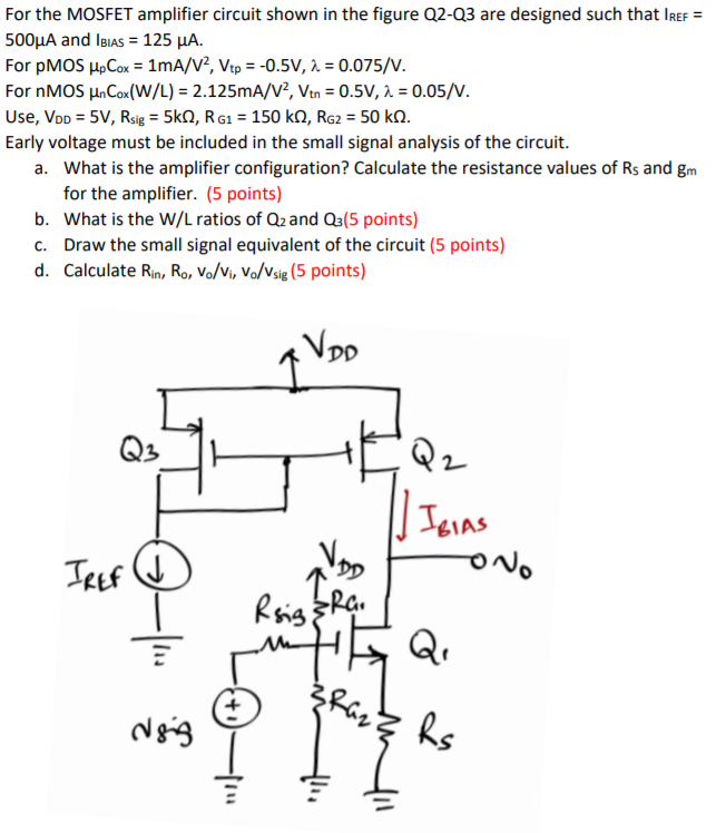 Solved For the MOSFET amplifier circuit shown in the figure | Chegg.com