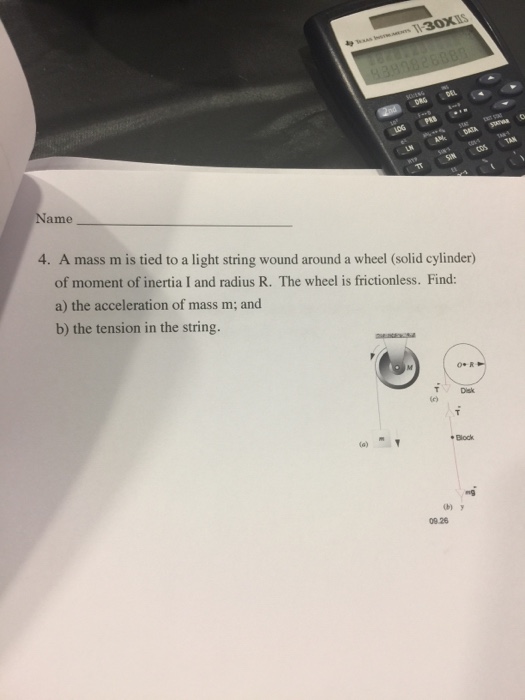 Solved A mass m is tied to a light string wound around a | Chegg.com