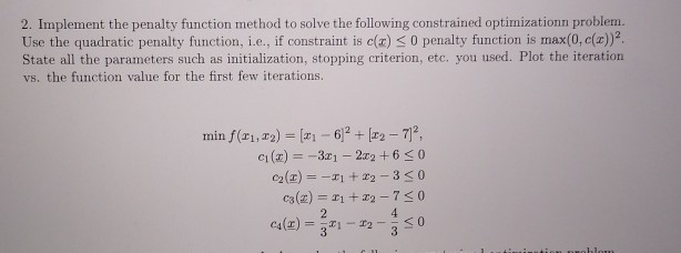Solved 2 Implement The Penalty Function Method To Solve The