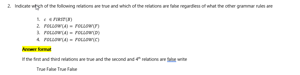 Indicate which of the following relations are true | Chegg.com