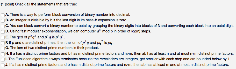 Solved 1 point) Check all the statements that are true: A. | Chegg.com